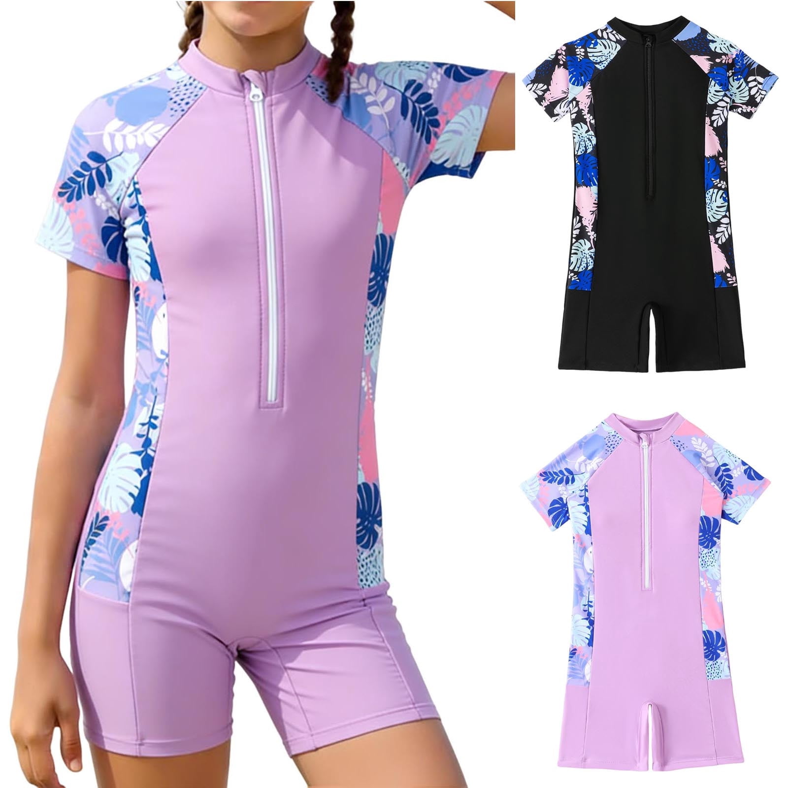 Bovxnpu Girls One Piece Swimsuit Toddler Girls' Graphic Short Sleeve ...