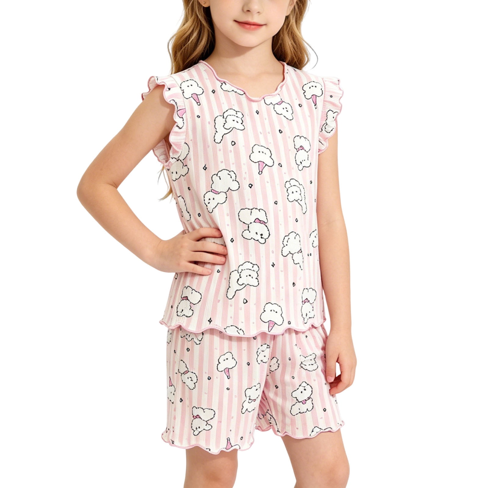 Bovxnpu Girls Outfits Set Girls Summer Loungewear Set Lace Ice Silk ...