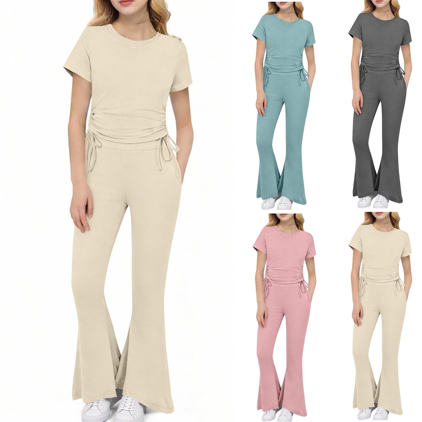 Bovxnpu Girls' Pant Sets Girls Outfits Sets Short Sleeve Drawstring Top ...