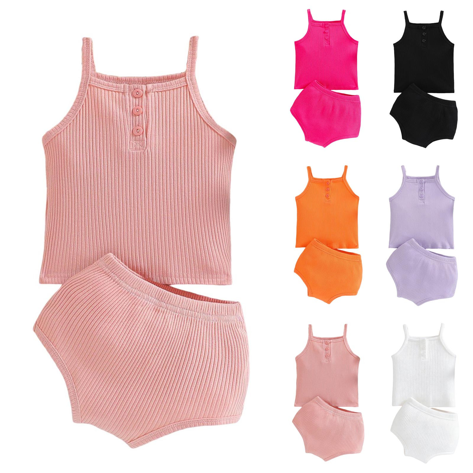 Bovxnpu Girls' Short Sets Girl's Summer Tank Top Solid Knitted Crew ...