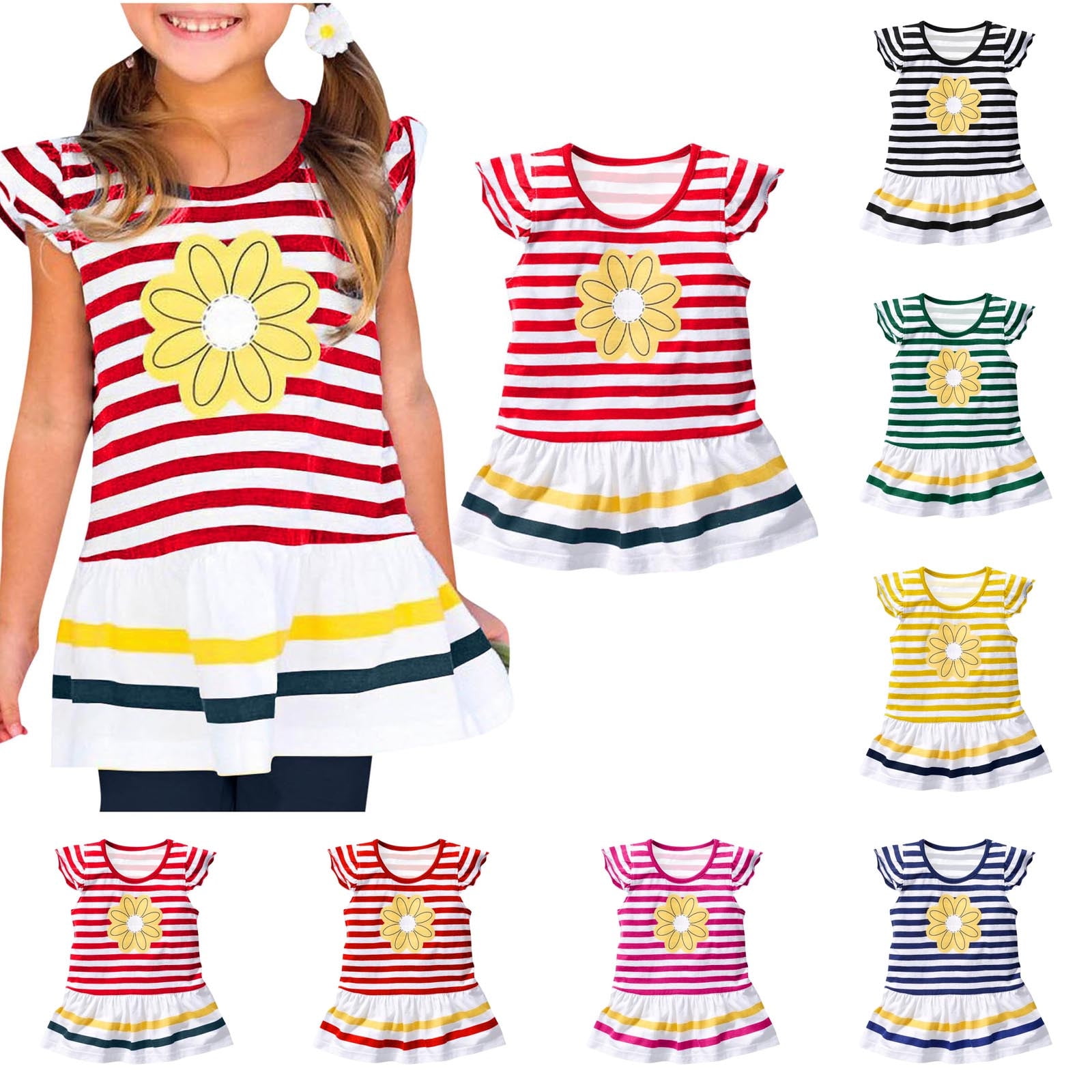 Bovxnpu Girls Short Sleeve T Shirts Kids Summer Tops Print Tshirt With ...