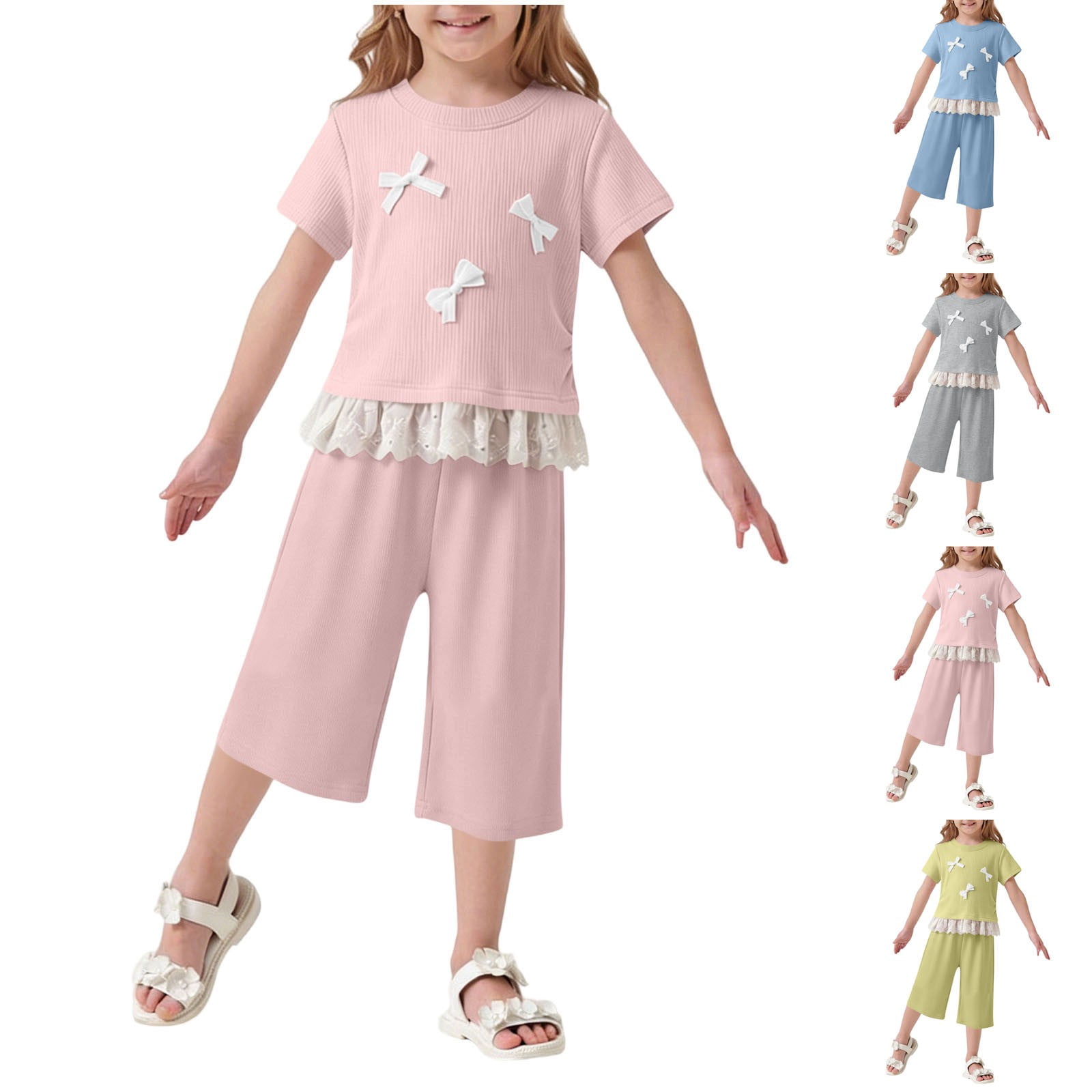 Bovxnpu Girls Summer Clothing Sets Solid Short Sleeve Crewneck Kids ...