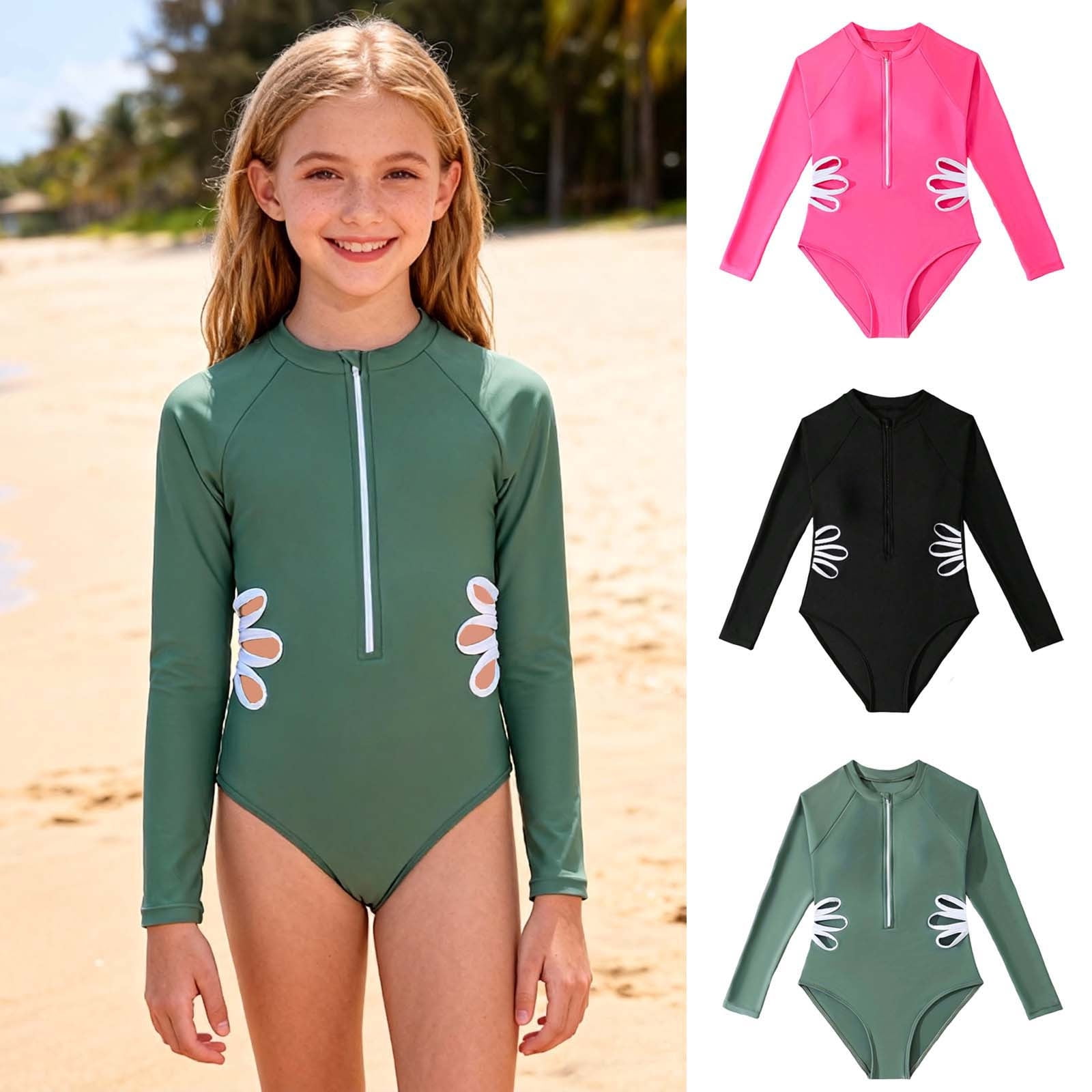 Bovxnpu Girls' Swimwear Sets Girls 1 Piece Swimwear Long Sleeve Hollow ...