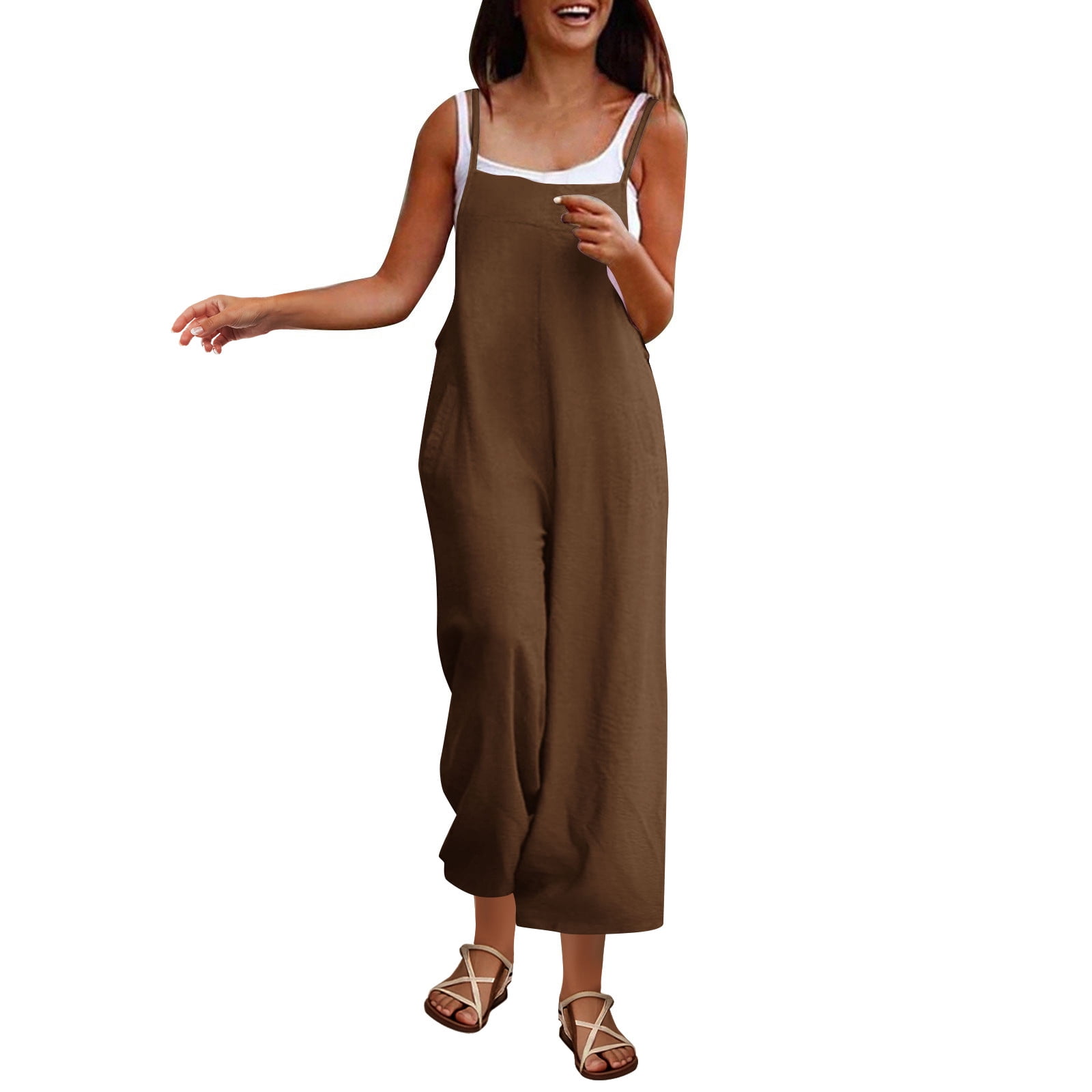 Bovxnpu Jumpsuits for Women Casual Summer Overalls Sleeveless Spaghetti ...