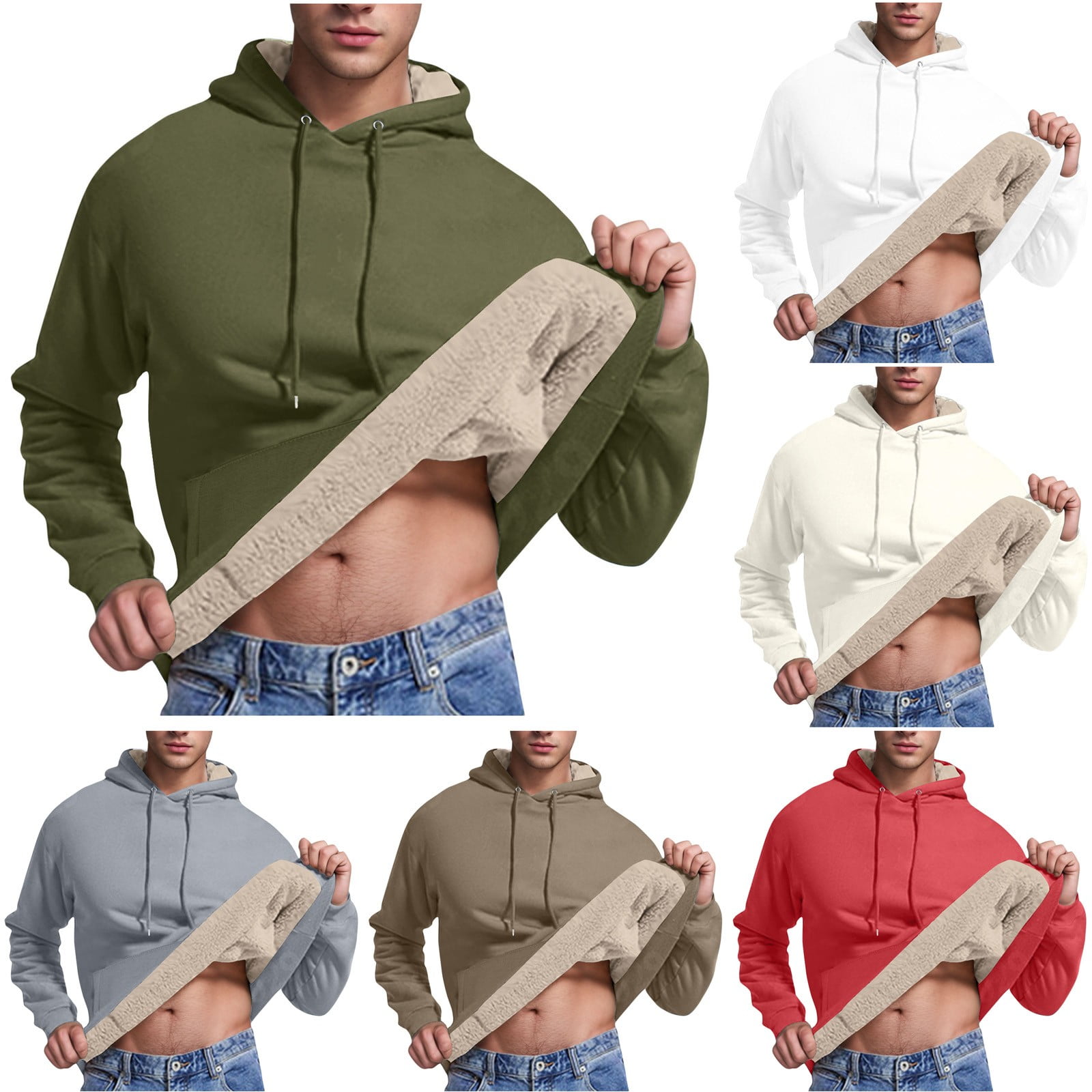 Bovxnpu Men Fleece Sweatshirt Pullover Hoodie Men's Long Sleeve Fleece ...
