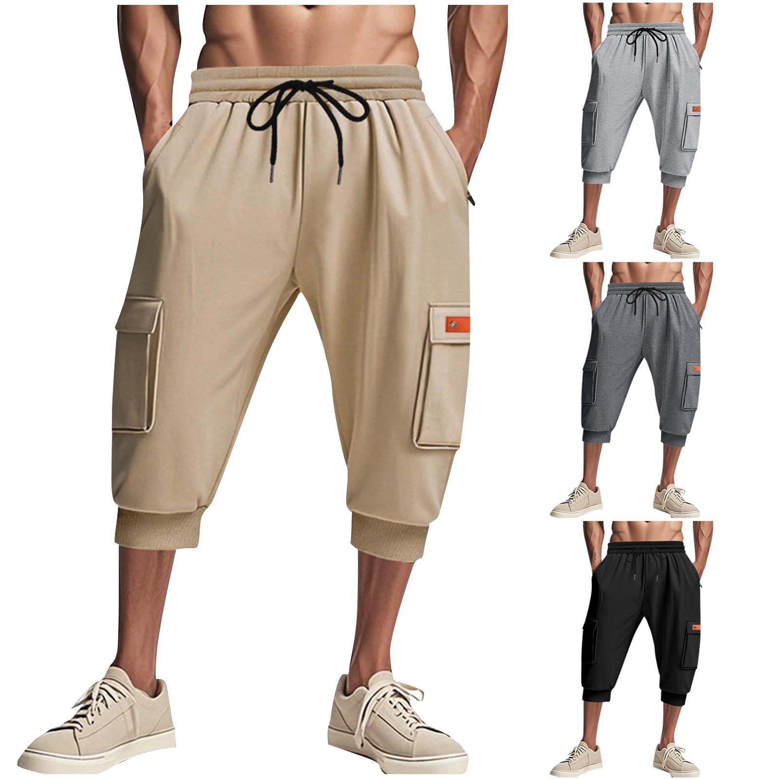 Bovxnpu Men's Capris Pants Cargo Hiking Workout Summer Long Shorts ...