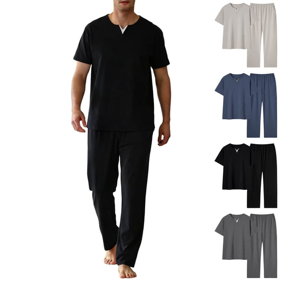 Bovxnpu Men's Clothing Set 2 Piece Loungewear Set Short Sleeve Crew ...