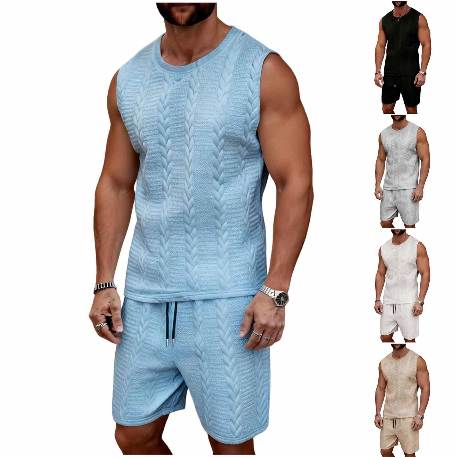 Bovxnpu Men's Clothing Set 2 Piece Outfits Men Crew Neck Tank Top ...