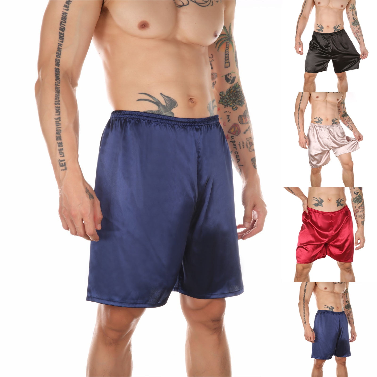 Bovxnpu Men's Silk Pajama Bottoms Lounge Sleep Shorts, Man Tatting ...