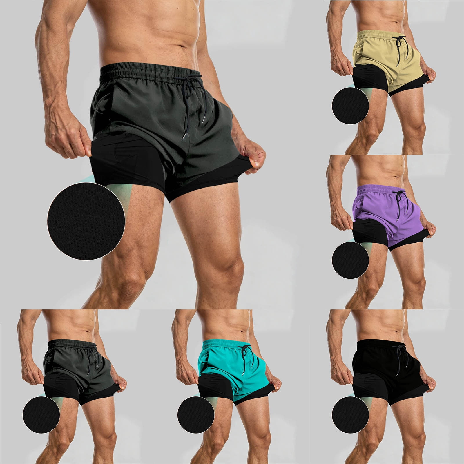 Bovxnpu Men's Swim Trunks Men's Solid Double Layer Trunks with Pockets ...
