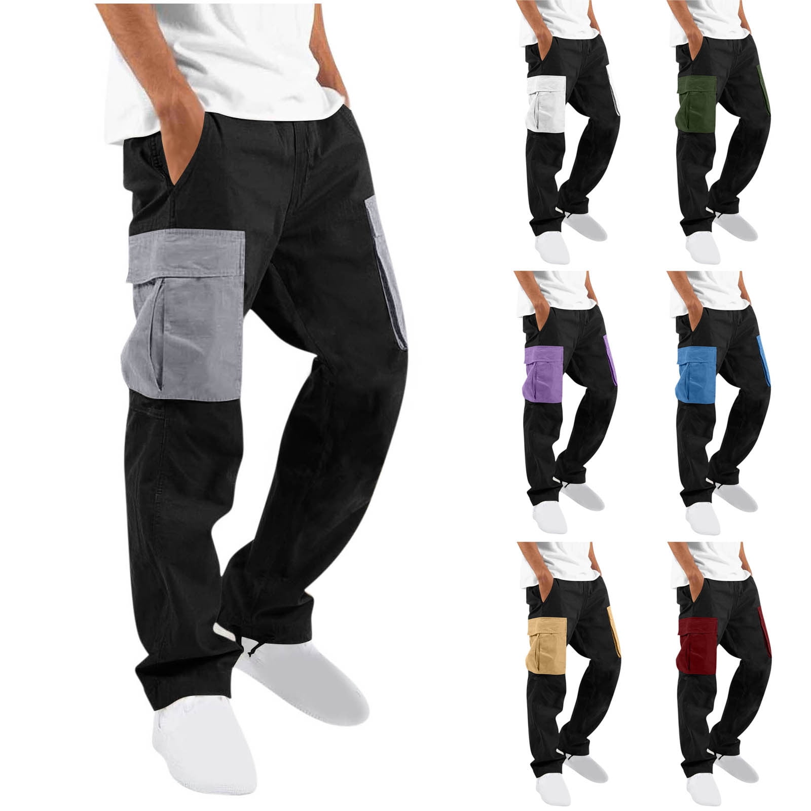 Bovxnpu Mens Plus Size Pants Men's Cargo Pants Straight Leg Trousers ...