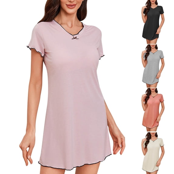 Bovxnpu Nightgowns for Women Short Sleeve Sleepshirt Loungewear Short ...