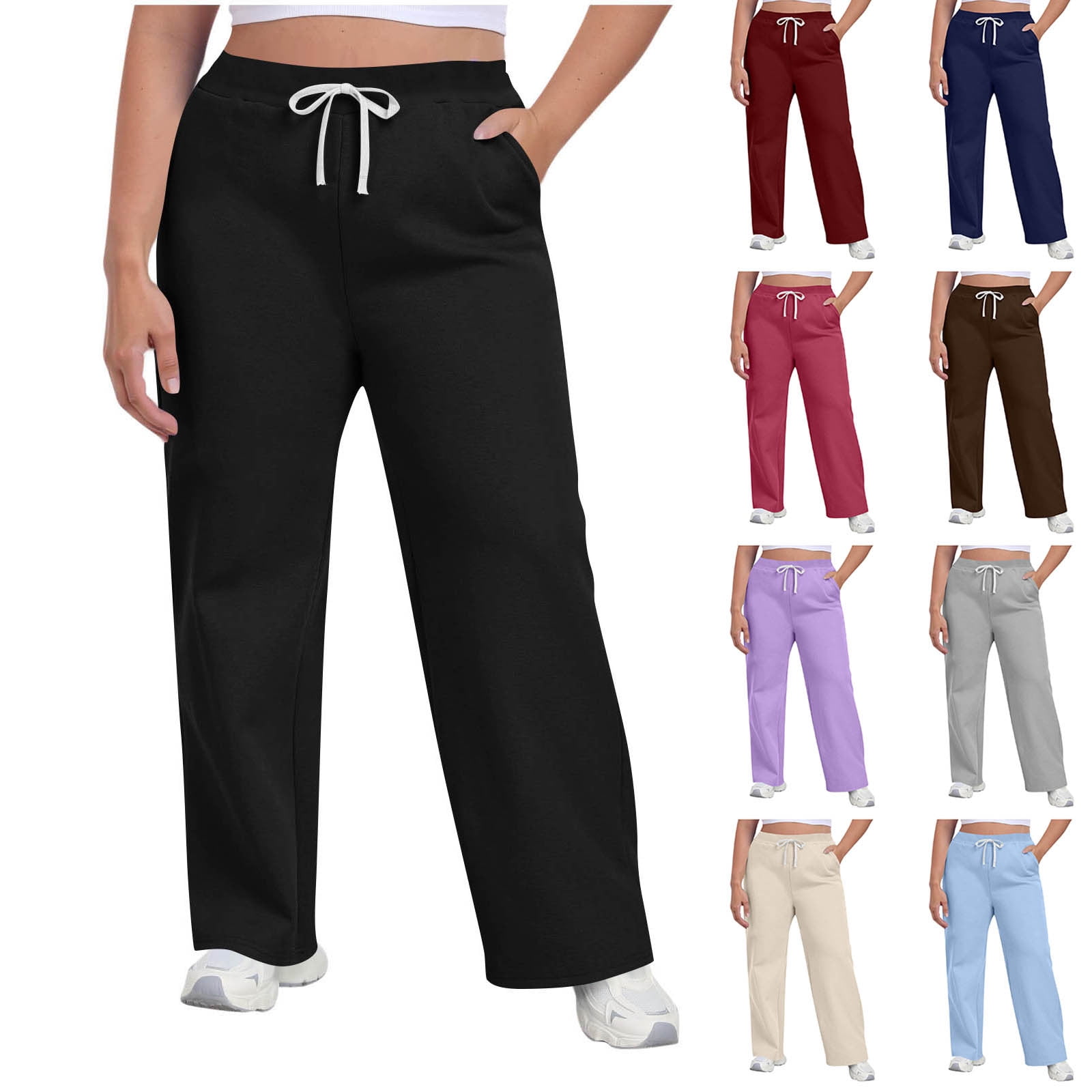 Bovxnpu Plus Size Sweatpants for Women High Waisted Wide Leg Pants ...