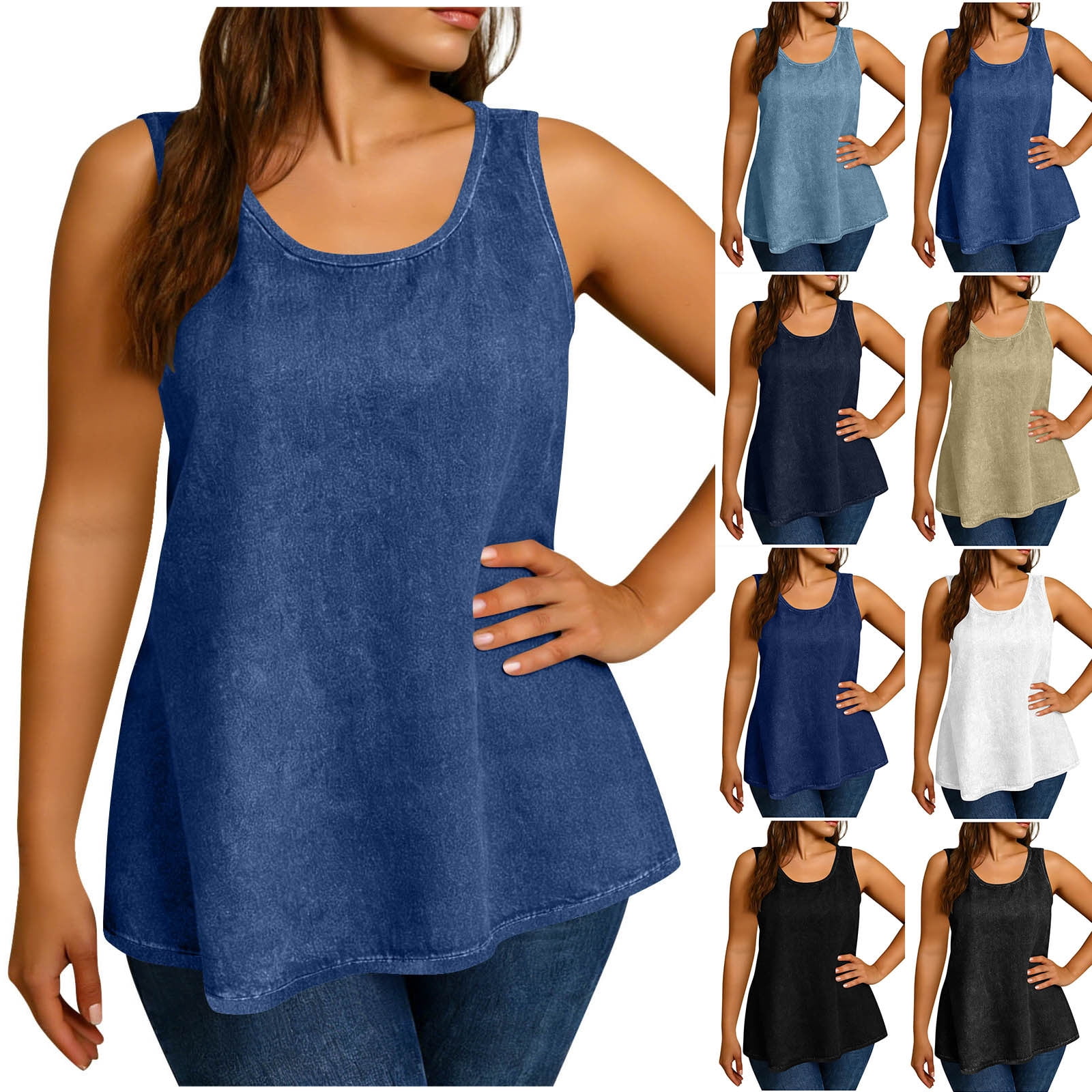 Bovxnpu Plus Size Tank Tops Summer Sleeveless Denim T Shirts V Neck ...