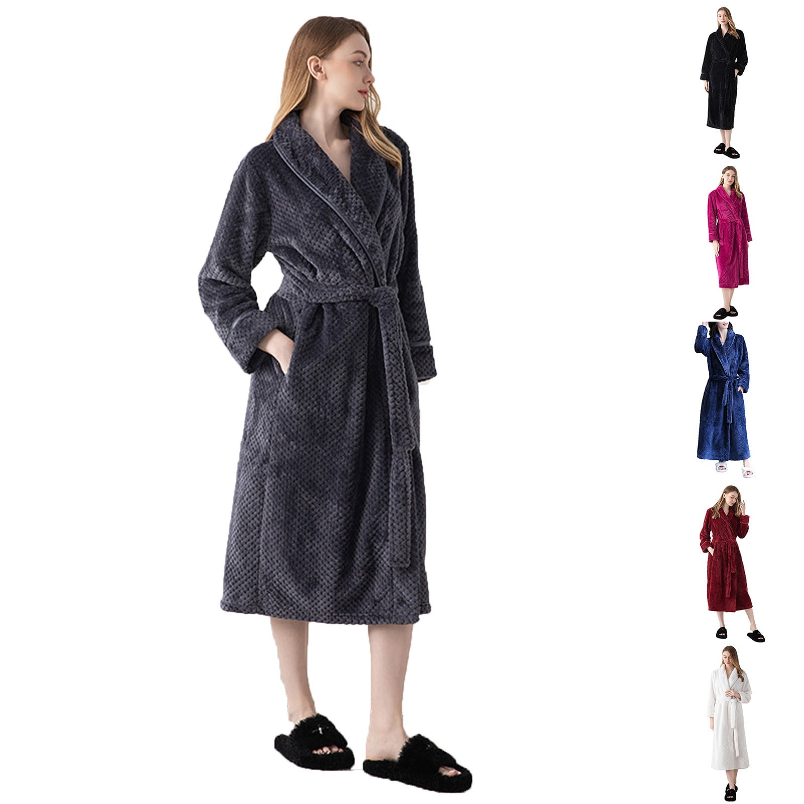 Bovxnpu Robes for Women, Women's Robe Soft Long Bathrobe Warm Fleece ...