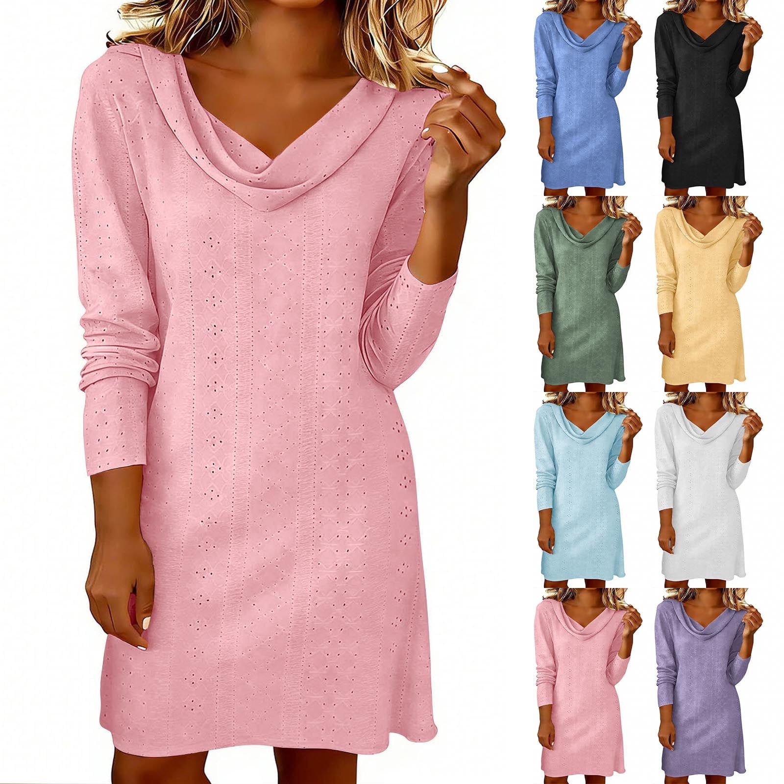 Bovxnpu Spring Dresses for Women, Women Long Sleeve Dress Elegant Mini ...