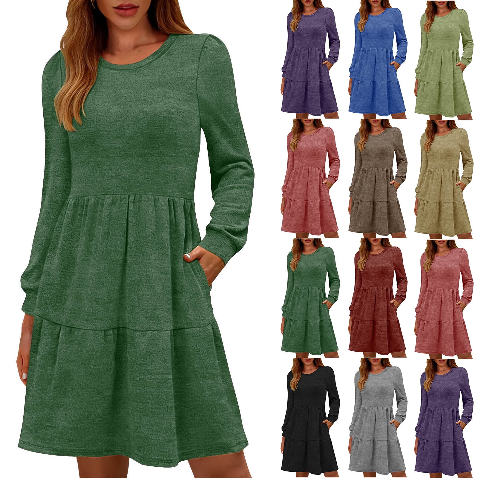 Bovxnpu Spring Dresses for Women, Women Long Sleeve Mini Dress, Women's ...