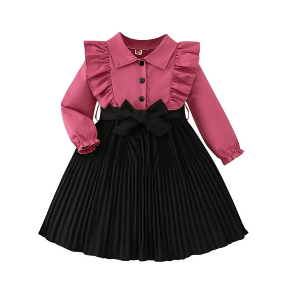 Bovxnpu Spring Girls Dresses, Girls Long Sleeve Collar Neck Graphic ...