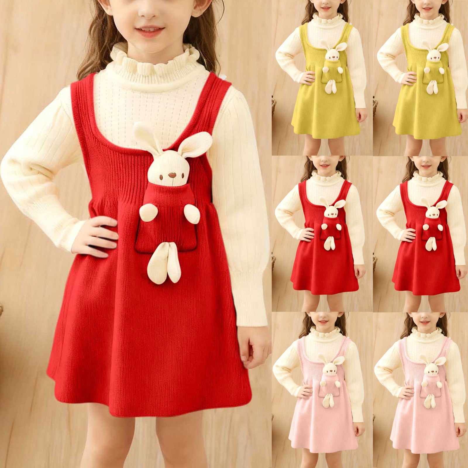 Bovxnpu Spring Girls Dresses, Girls Long Sleeve Knit Ruffled Collar ...