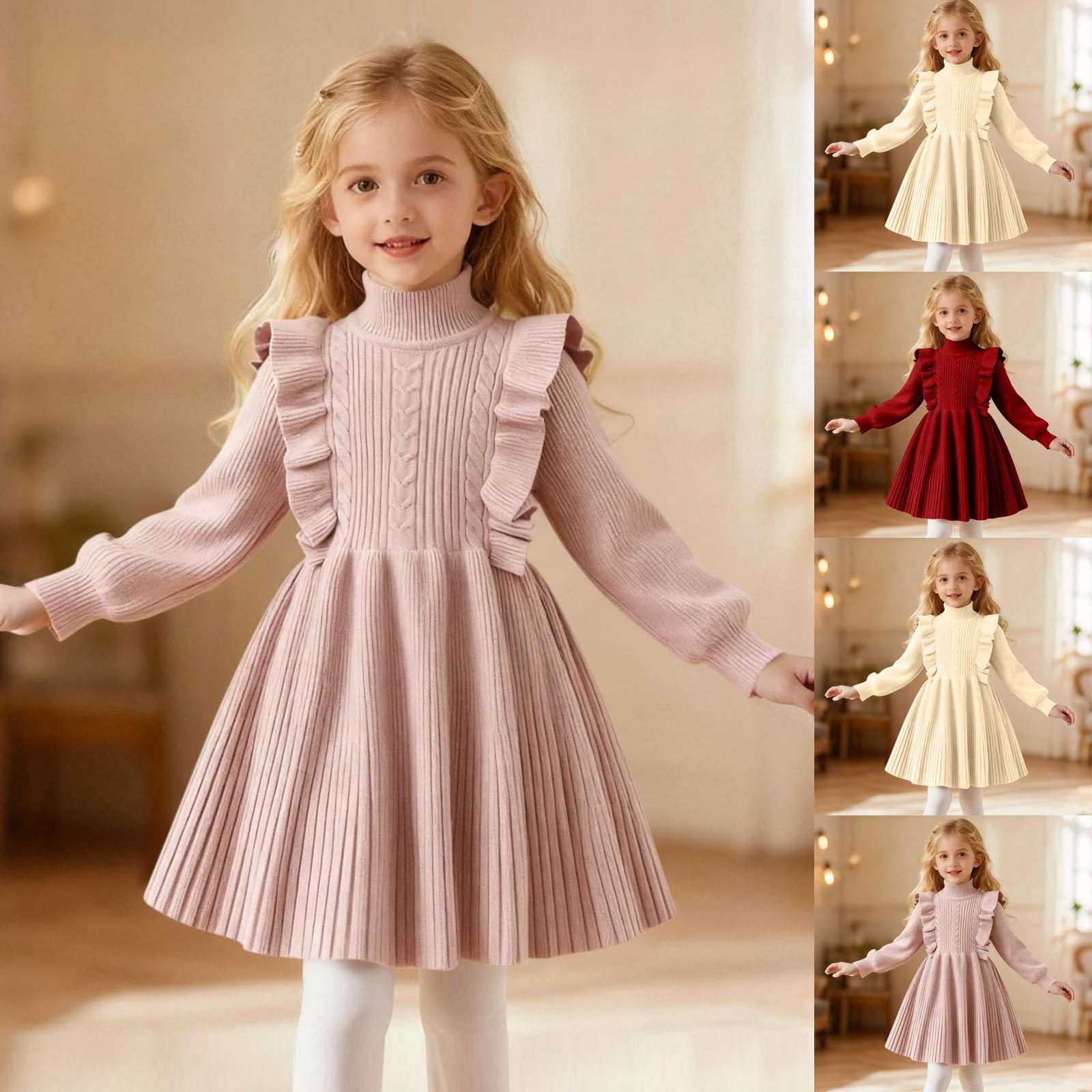 Bovxnpu Spring Girls Dresses, Girls Long Sleeve Knit Sweater Dress ...