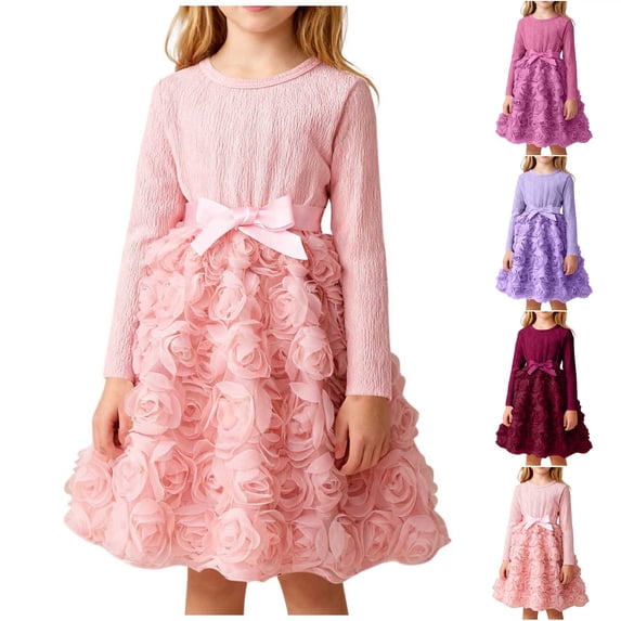 Bovxnpu Spring Girls Dresses, Girls Long Sleeve Round Neck Casual ...