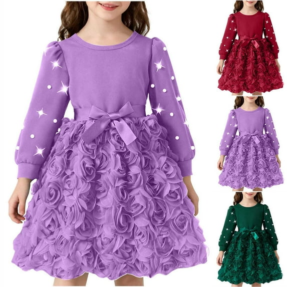 Bovxnpu Spring Girls Dresses, Girls Long Sleeve Round Neck Casual ...