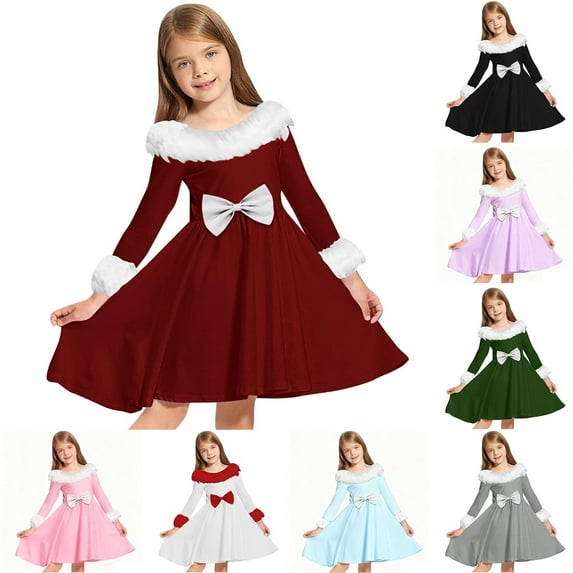 Bovxnpu Spring Girls Dresses, Girls Long Sleeve Round Neck Graphic Bow ...
