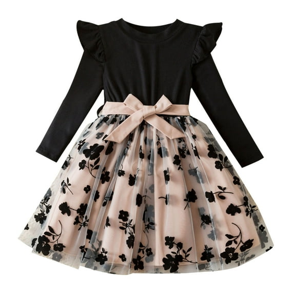 Bovxnpu Spring Girls Dresses, Girls Ruffle Sleeve Round Neck Princess ...