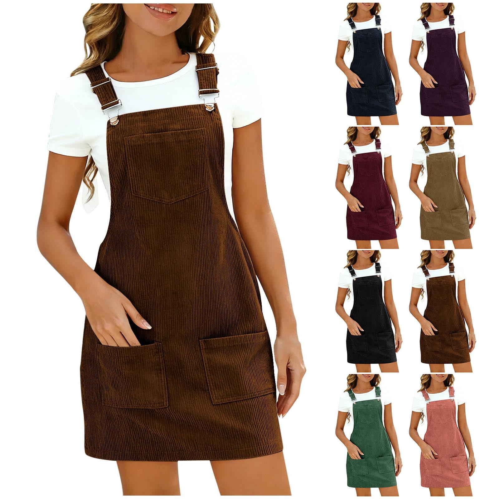 Bovxnpu Summer Dresses for Women, Women's Corduroy A Line Bib Overall ...