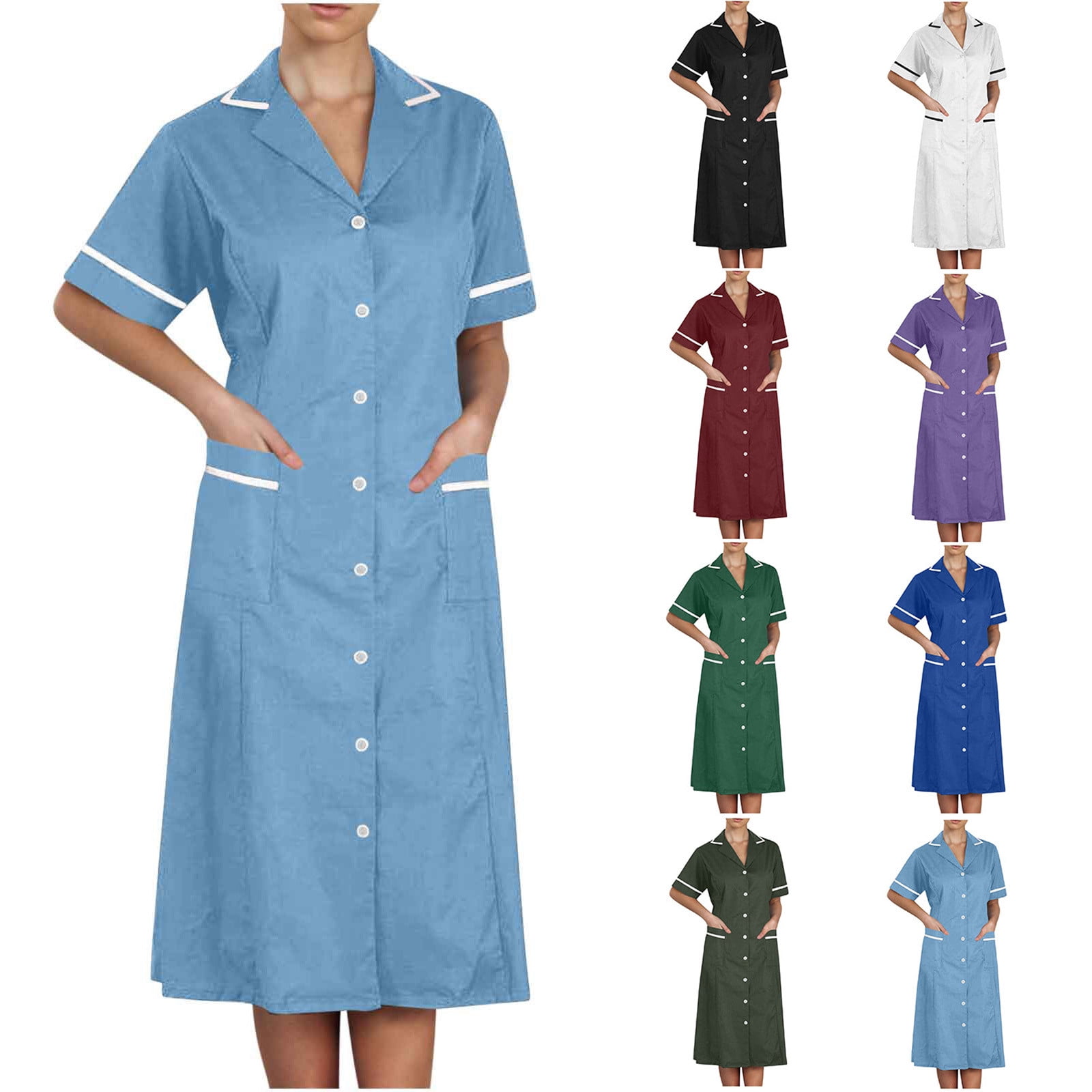 Bovxnpu Summer Dresses for Women, Women's Short Sleeve Work Dress Nurse ...