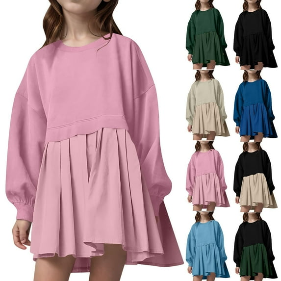 Bovxnpu Summer Girls Dresses, Girls Long Sleeve Crew Neck Ruched ...