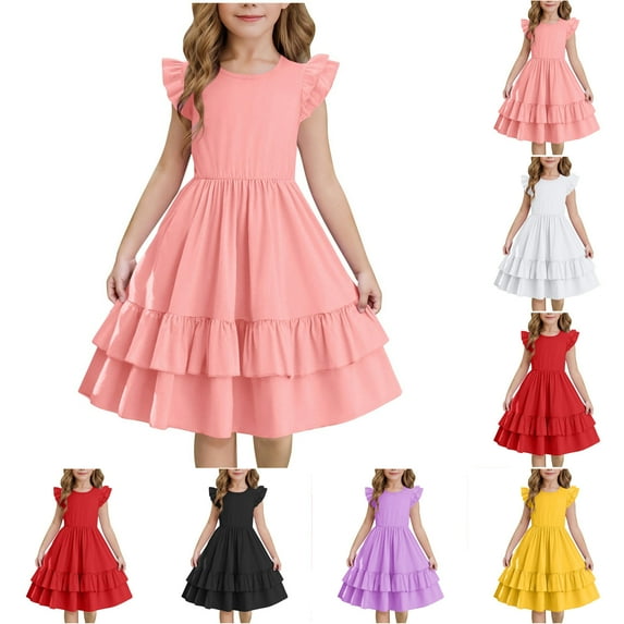 Bovxnpu Summer Girls Dresses, Girls Short Sleeve Cap Sleeve Frill ...