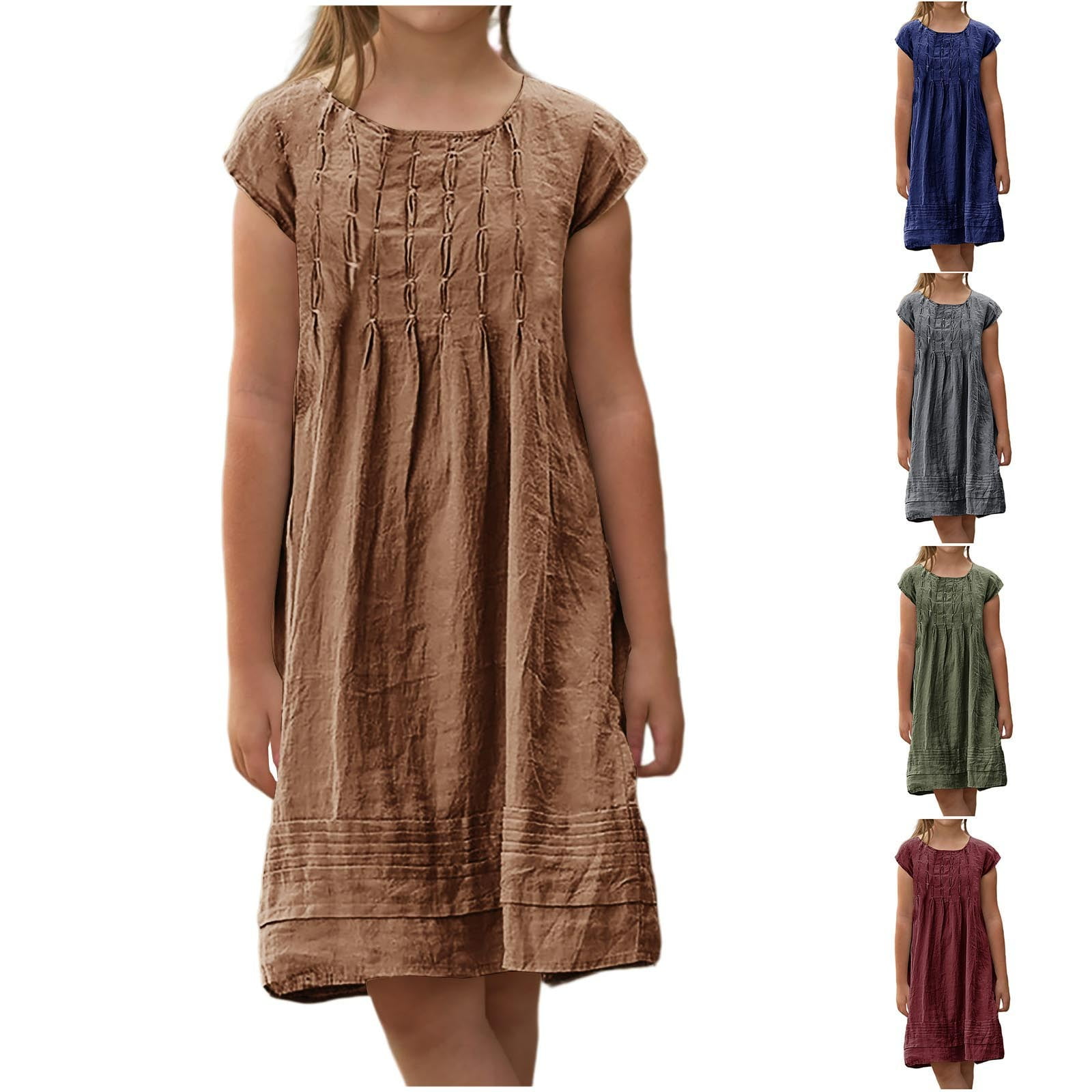 Bovxnpu Summer Girls Dresses, Girls Short Sleeve Crew Neck Chest Ruched ...