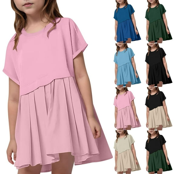 Bovxnpu Summer Girls Dresses, Girls Short Sleeve Crew Neck Ruched ...