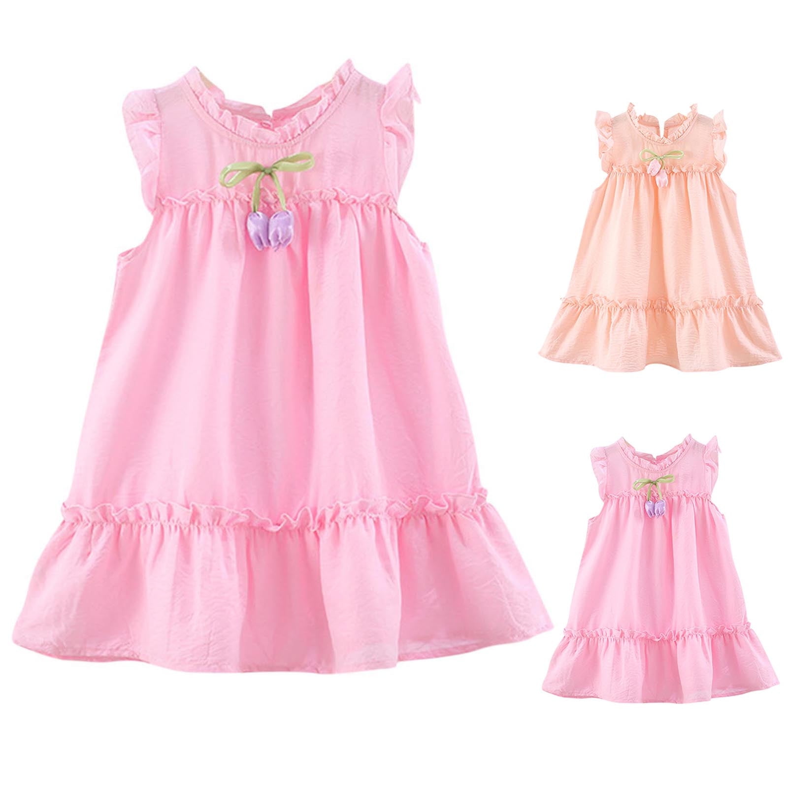 Bovxnpu Summer Girls Dresses, Girls Short Sleeve Crew Neck Ruffle ...