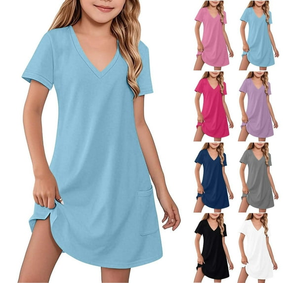 Bovxnpu Summer Girls Dresses, Girls Short Sleeve Pocket Girls Dress ...