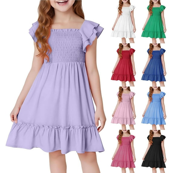 Bovxnpu Summer Girls Dresses, Girls Squared Neck Short Sleeve Ruffled ...
