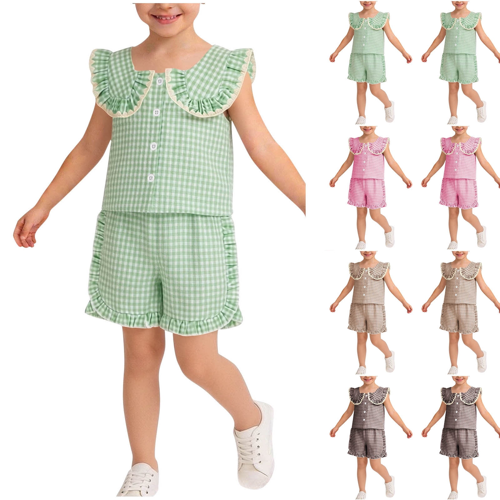 Bovxnpu Toddler Girls Summer 2 Piece Outfits Sleeveless Collar Kids ...