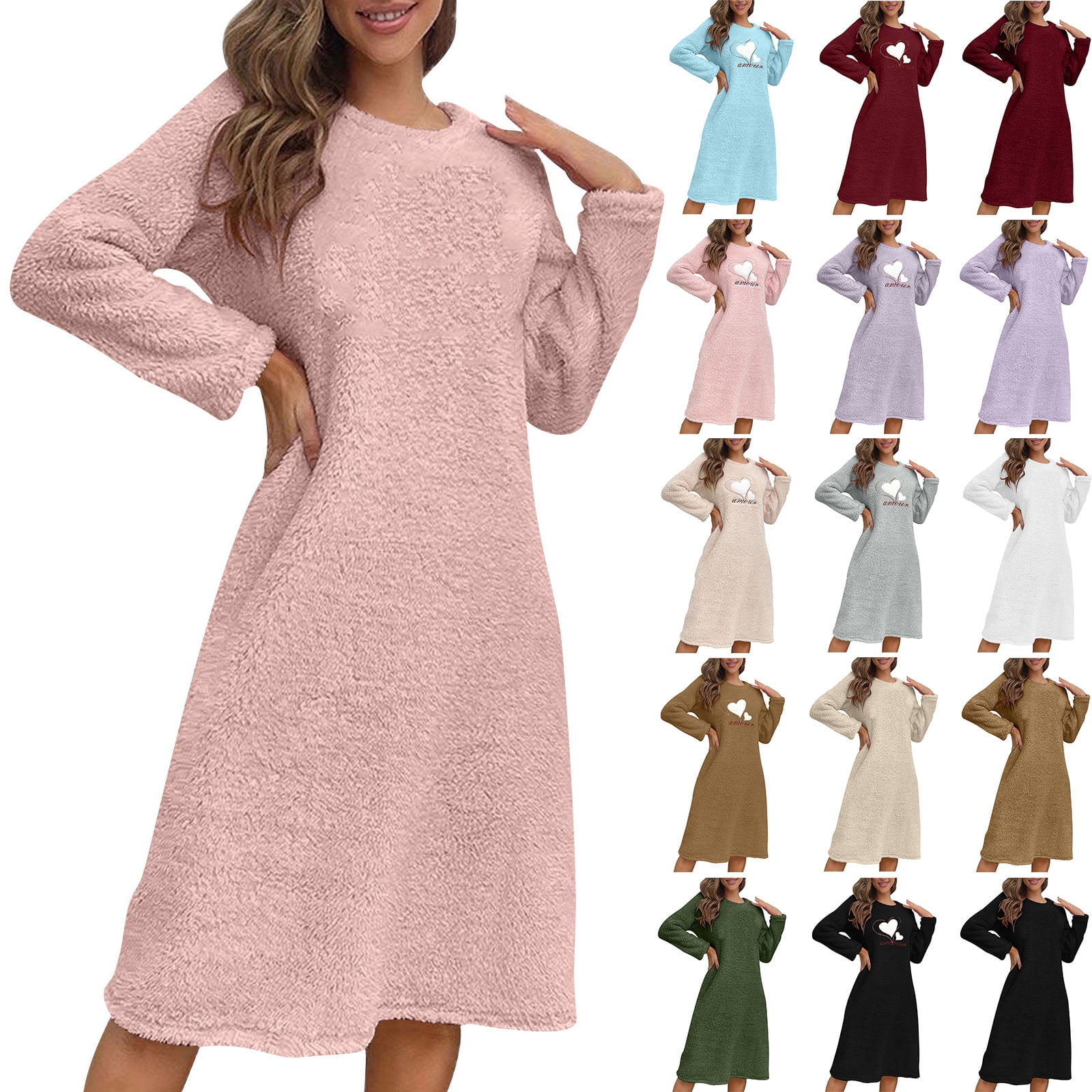 Bovxnpu Winter Robes For Women Women Long Flannel Nightgown with Fleece ...