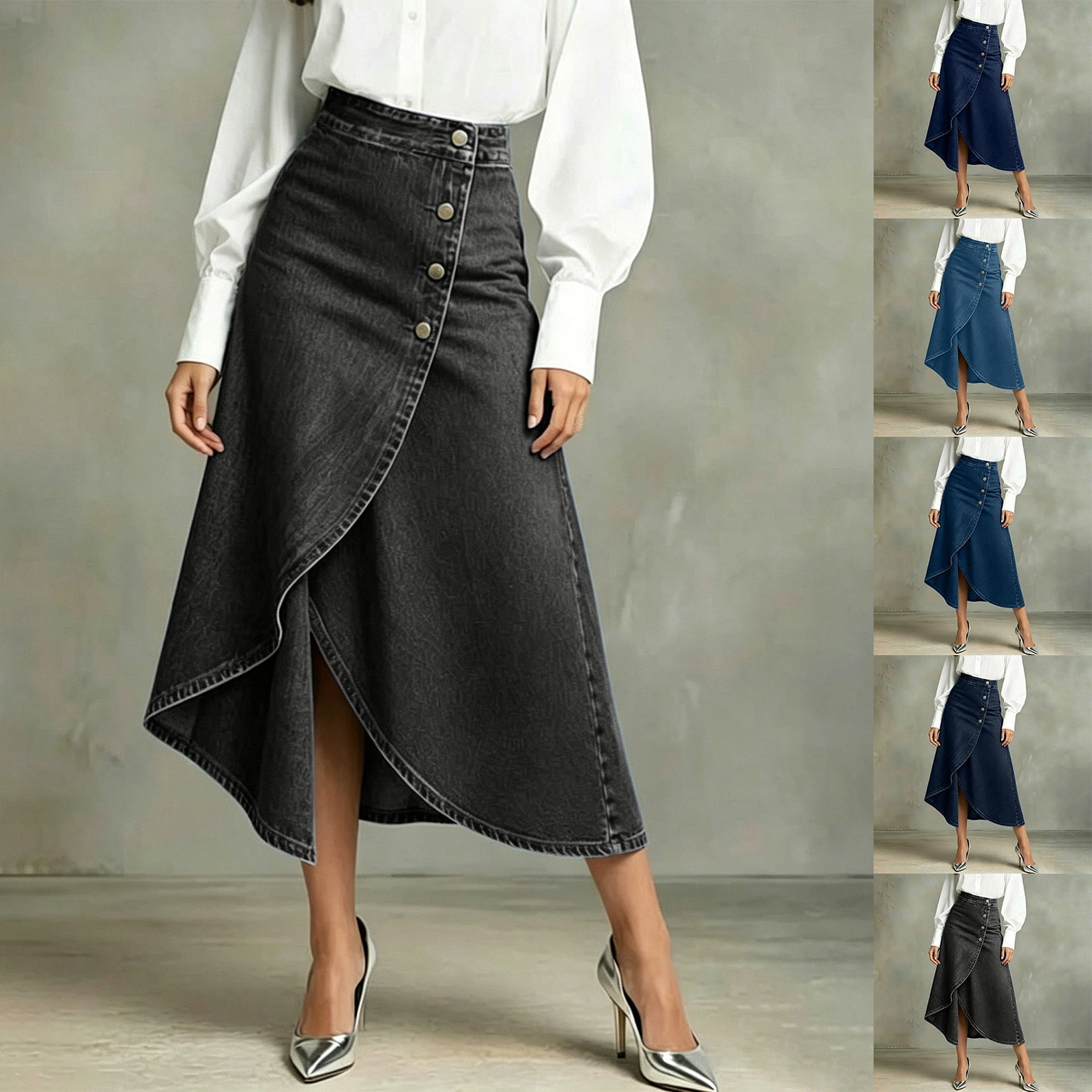 Bovxnpu Women Jean Denim Midi Skirt High Waisted Denim A Line Long ...