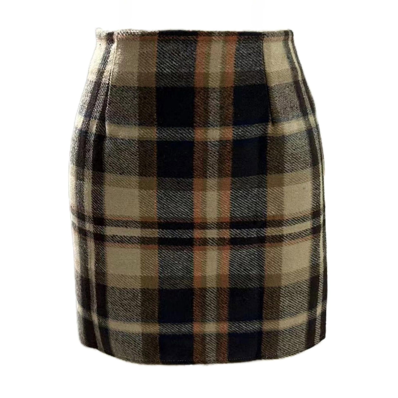 Bovxnpu Women Skirt Womens High Waist Plaid Skirt Bodycon Pencil Wools ...