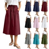 Bovxnpu Women's Boho Midi Skirt A-Line Flowy Skirts Casual High Waisted ...