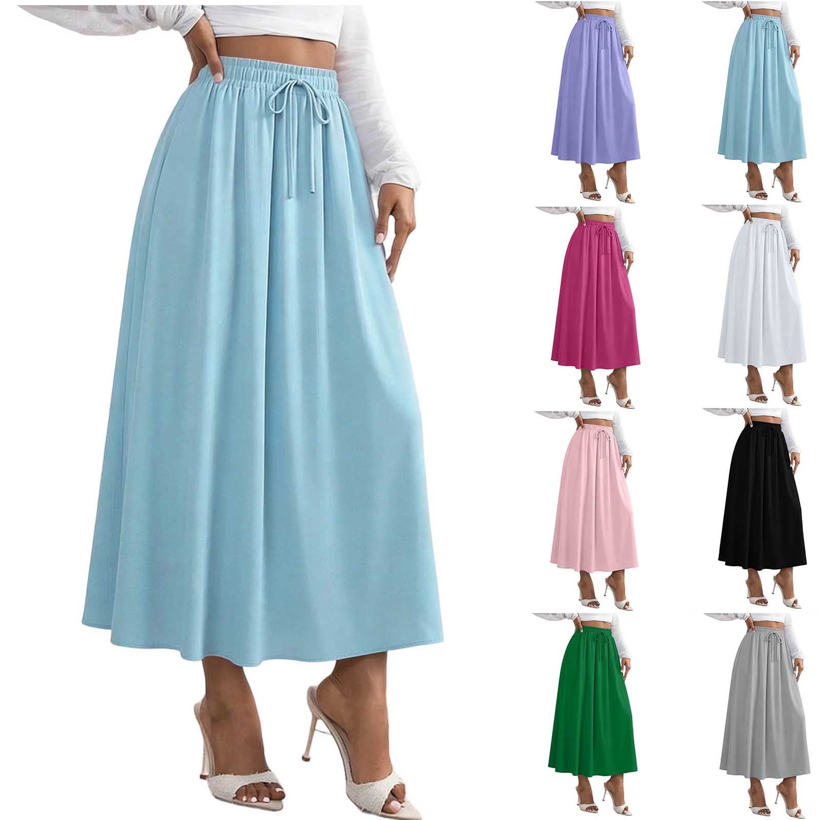 Bovxnpu Women's Boho Midi Skirt A-Line Flowy Skirts Summer Loose High ...
