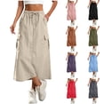 Bovxnpu Women's Cargo Midi Skirt Cargo Slit Stretchy Belt Drawstring ...