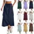 Bovxnpu Women's Cargo Midi Skirt Cargo Slit Stretchy Belt Drawstring ...