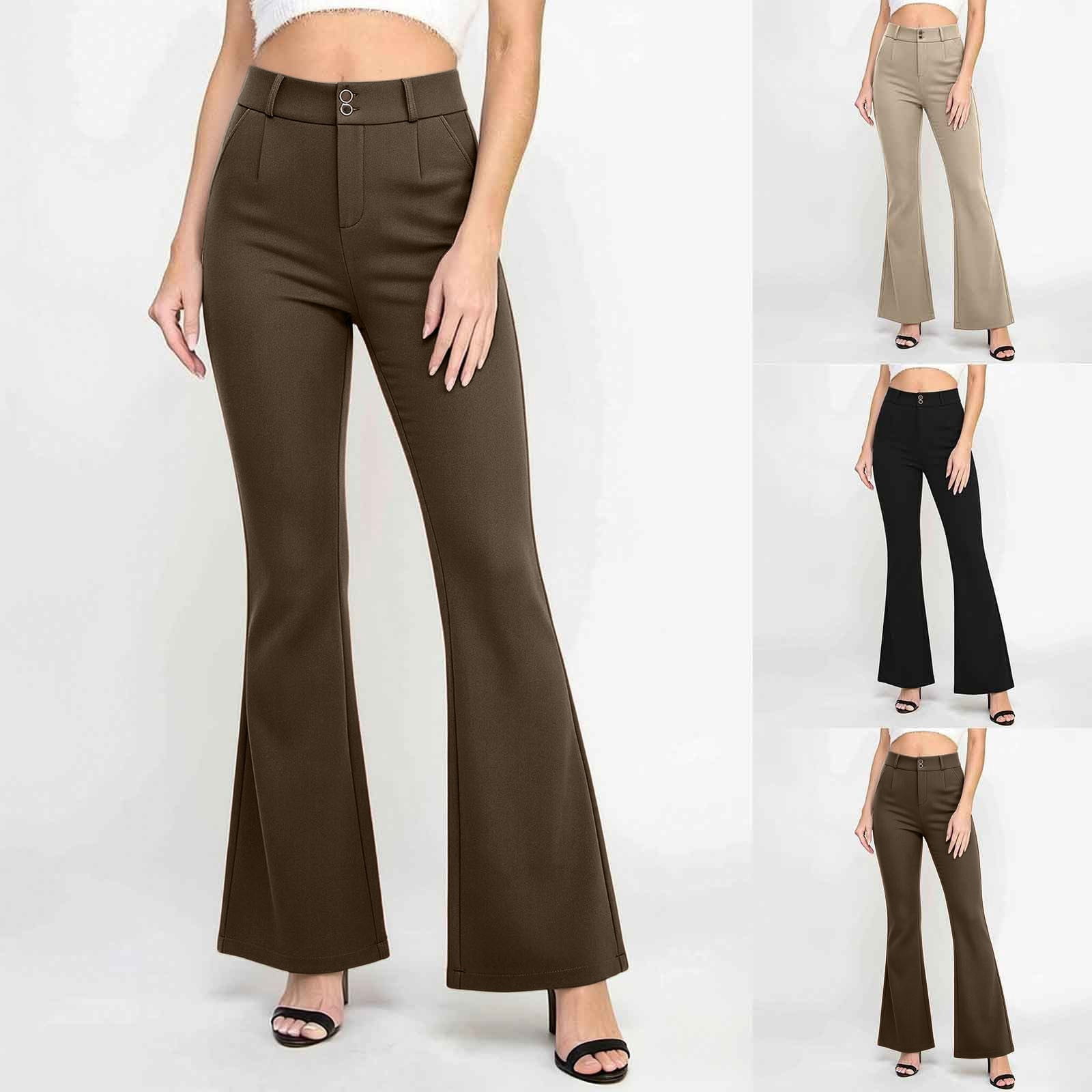 Bovxnpu Women's Dress Work Pants High Waist Double Button Flare Casual ...