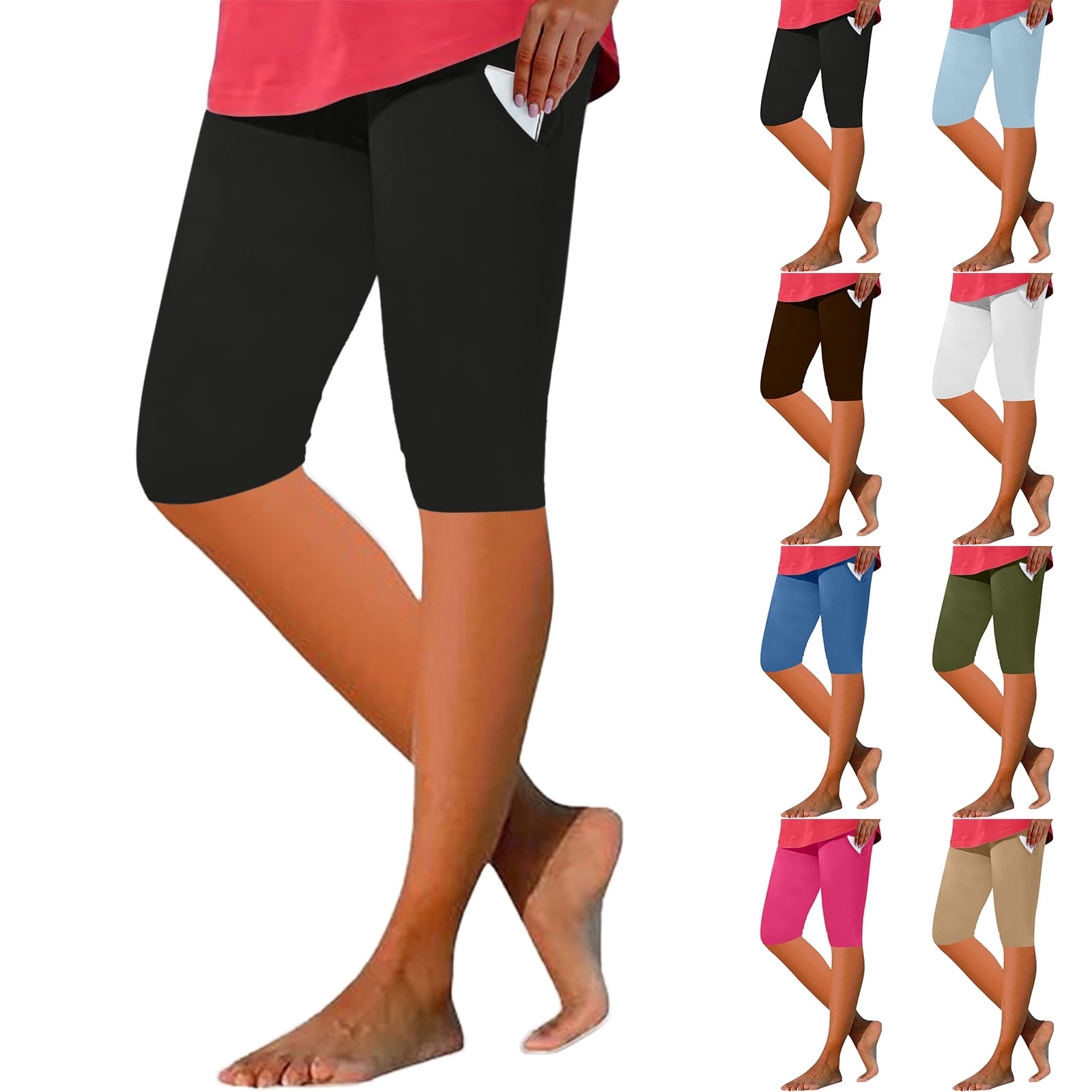 Bovxnpu Women's Knee Length Capris Leggings Yoga Workout Capris Pants ...