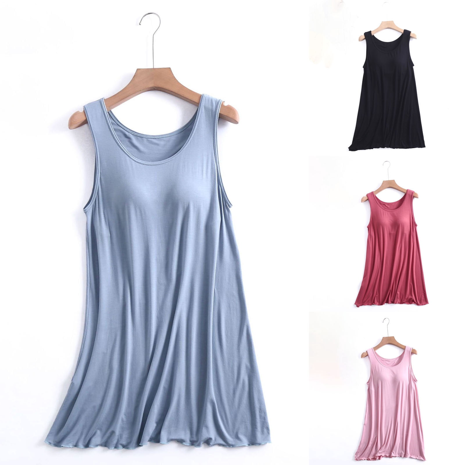 Bovxnpu Women's Nightgown Sleeveless Sleepshirt Pajama Dress Nightshirt ...