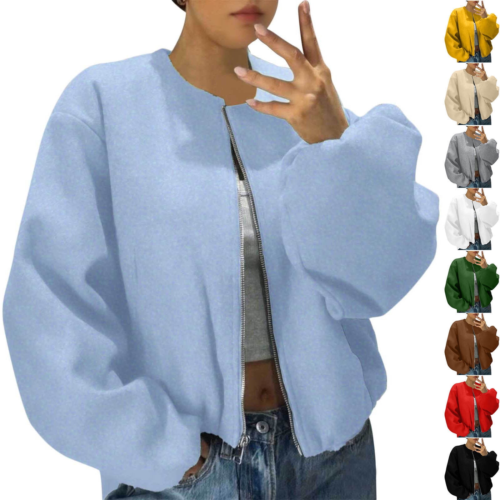 Bovxnpu Women's Oversized Fleece Jacket Cropped Cardigans Casual Long ...