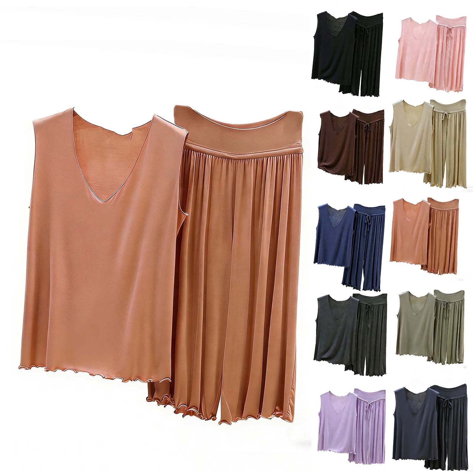 Bovxnpu Women's Pajamas Set 2 Piece Loungewear Set Ruffled V Neck ...